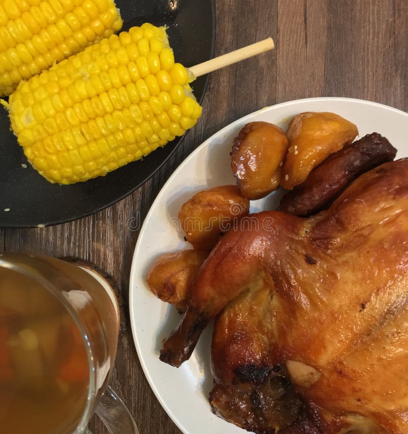 Turkey with corn and drink stock image. Image of christmas - 84412755