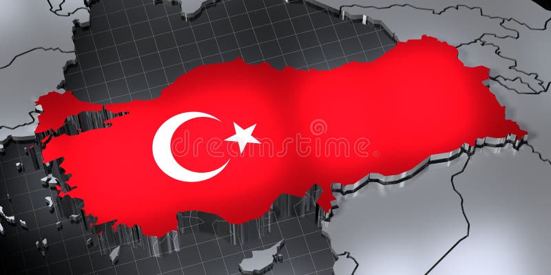 Turkey - Country Borders and Flag Stock Illustration - Illustration of ...