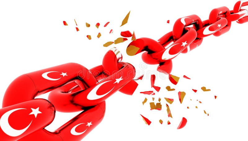 Turkey Crisis Flag Chain Break Isolated - 3d Rendering Stock ...