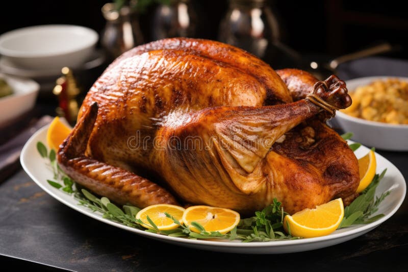 Turkey with Crispy Skin Served on Thanksgiving Stock Photo - Image of ...