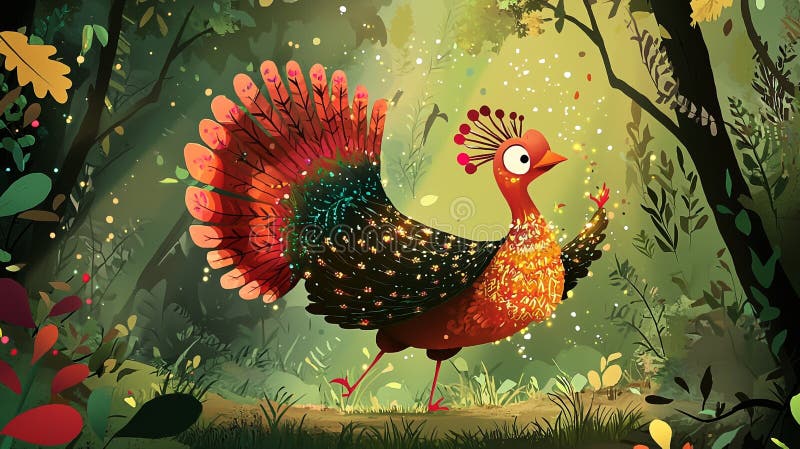 Turkey Dancing in the Forest Stock Illustration - Illustration of ...