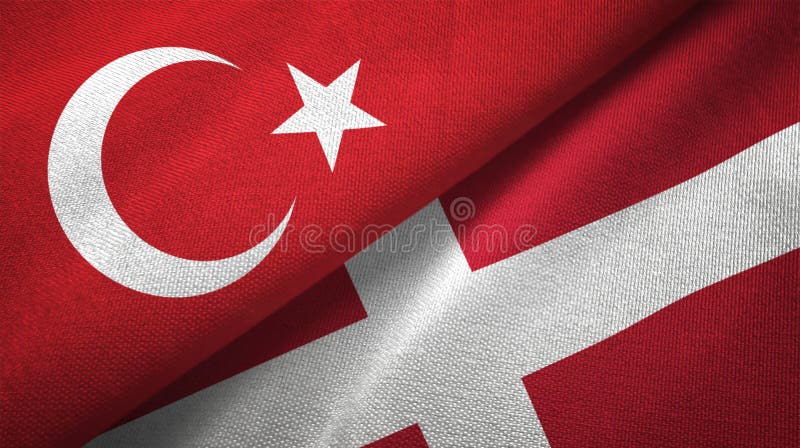 Turkey and Denmark Two Flags Textile Cloth, Fabric Texture Stock ...