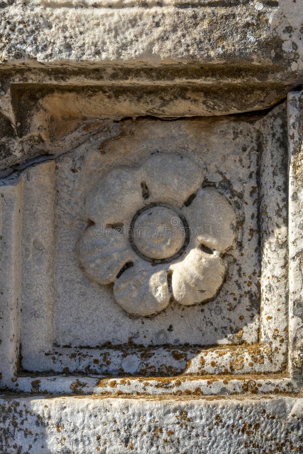 Turkey - Ephesus - Ancient Floral Stone Relief Stock Image - Image of ...