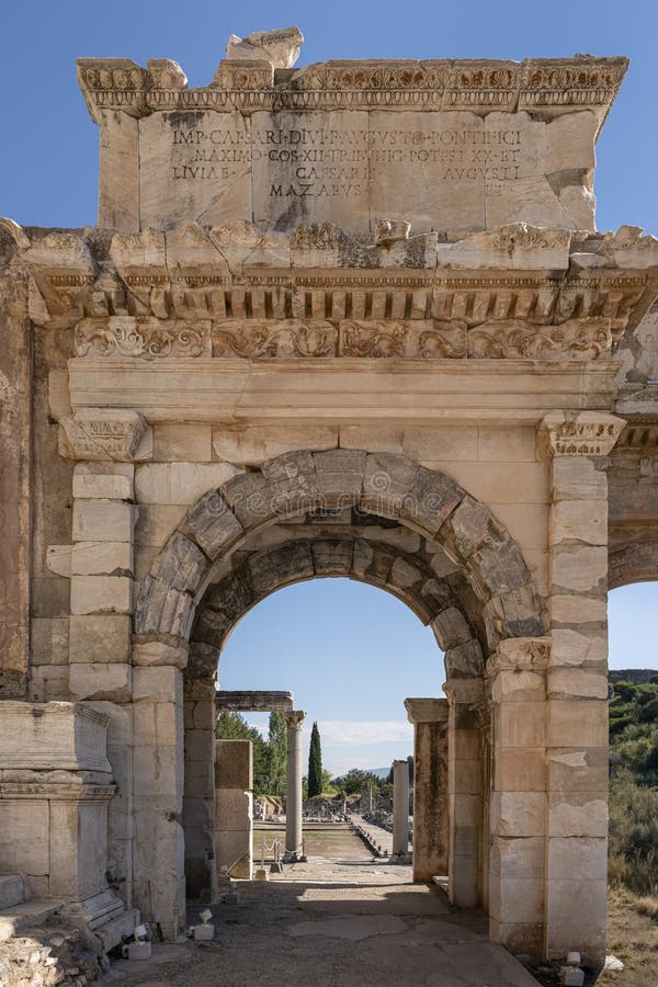 Turkey - Ephesus - Arch of the Gate of Augustus Stock Image - Image of ...