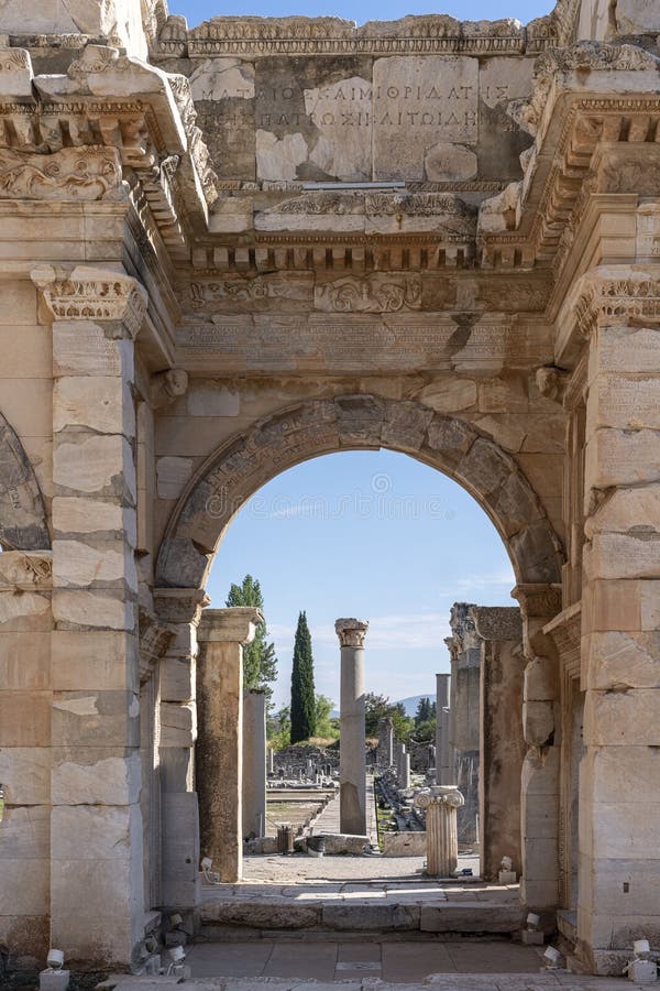 Turkey - Ephesus - Archway of the Gate of Hadrian Stock Photo - Image ...