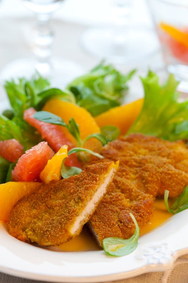 Turkey escalope stock image. Image of garnish, breaded - 238167043