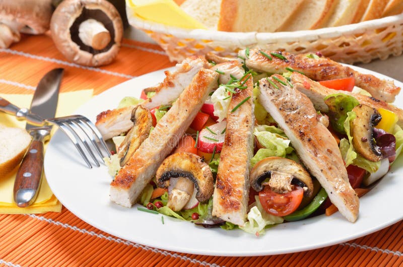 Turkey Escalope on Mixed Salad Stock Photo - Image of leaf, baguette ...