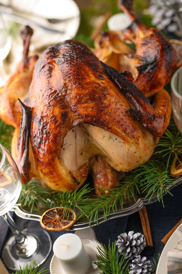 Turkey on the Festive Table, Served Table, Holidays Recipes. Vertical ...