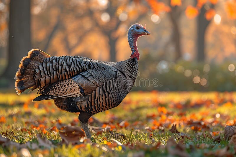 A Turkey in a Field Filled with Autumn Leaves Stock Image - Image of ...