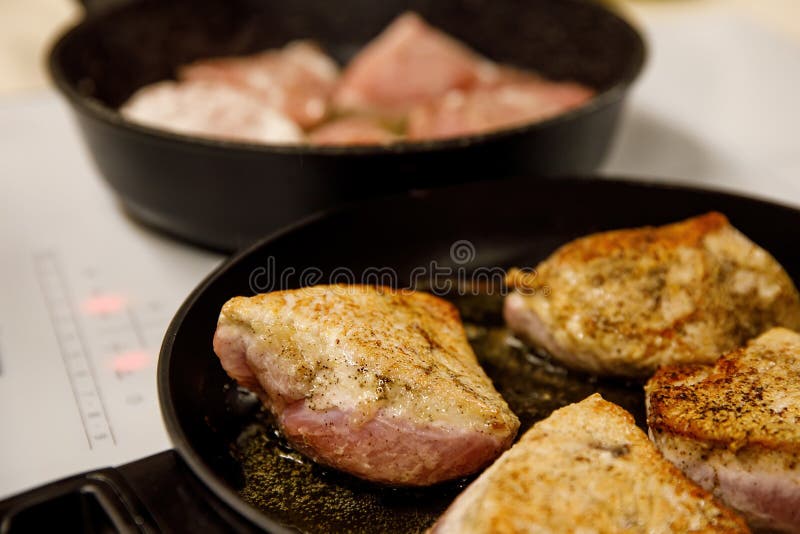Turkey Fillet Fried in a Pan. Stock Photo - Image of dark, oven: 239337276
