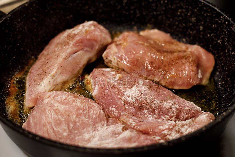 Turkey Fillet Frying in a Pan. Stock Photo - Image of chicken, healthy ...