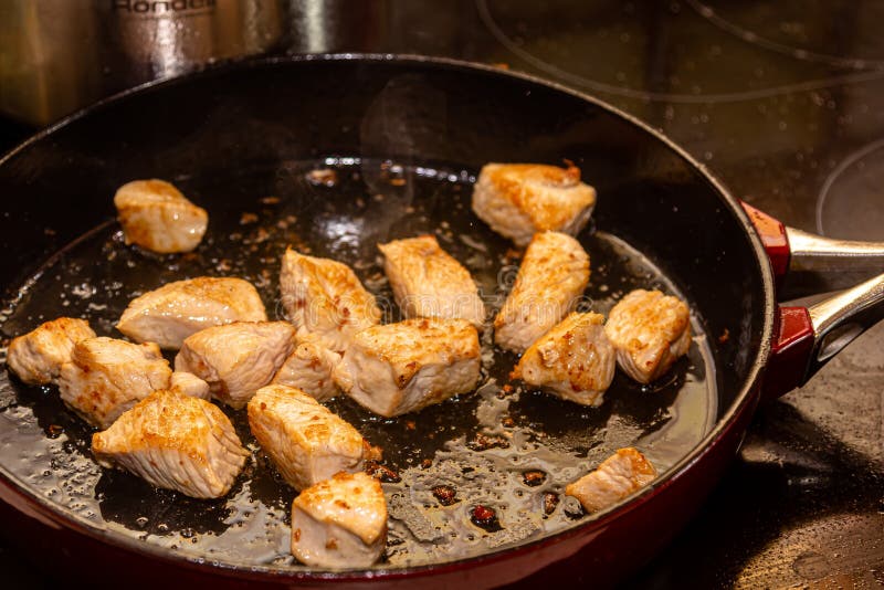 Turkey Fillet Pieces Frying on Nonstick Pan Stock Image - Image of ...