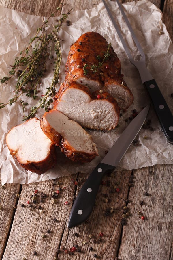 Turkey Fillet Roasted Close-up on the Table. Vertical Stock Photo ...