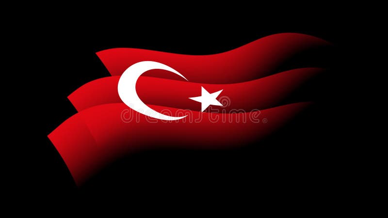 Turkey Flag Animated Stylized Watercolor Waving Turkish Flag Color