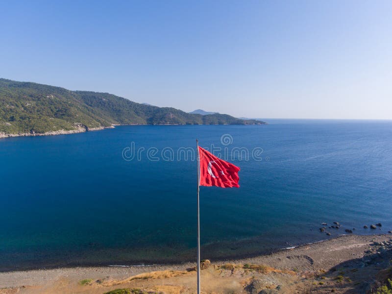 Turkey Flag Blowing in the Wind Stock Image - Image of aerial, mountain ...