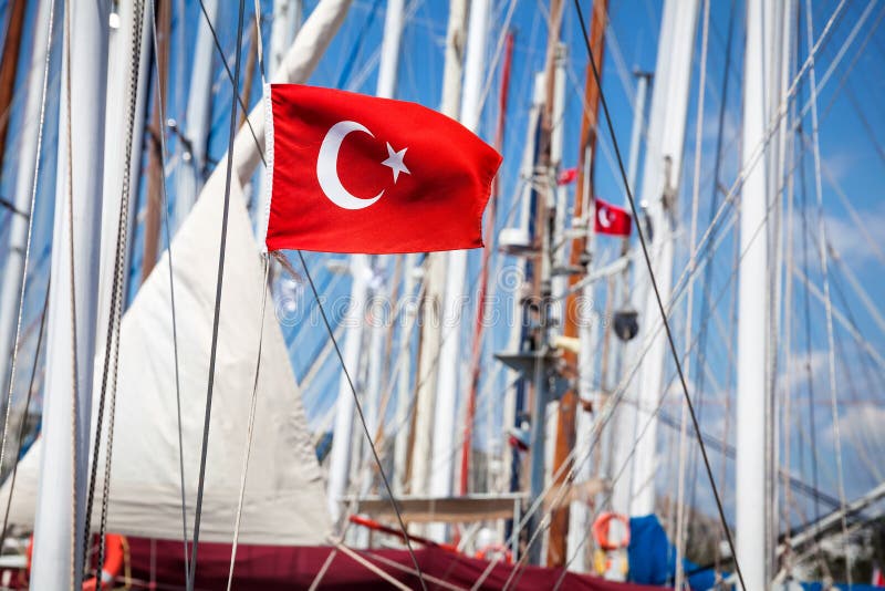 Turkey flag on the boat stock image. Image of cityscape - 73306311