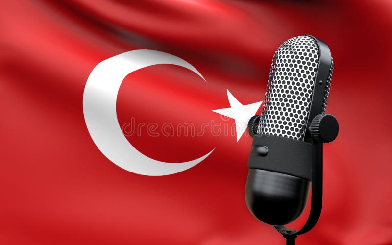 Turkey Flag with Microphone 3d Rendering Image Stock Illustration ...