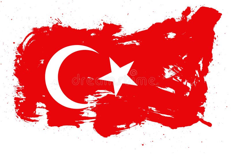 Turkey Flag with Painted Grunge Brush Stroke Effect on White Background ...