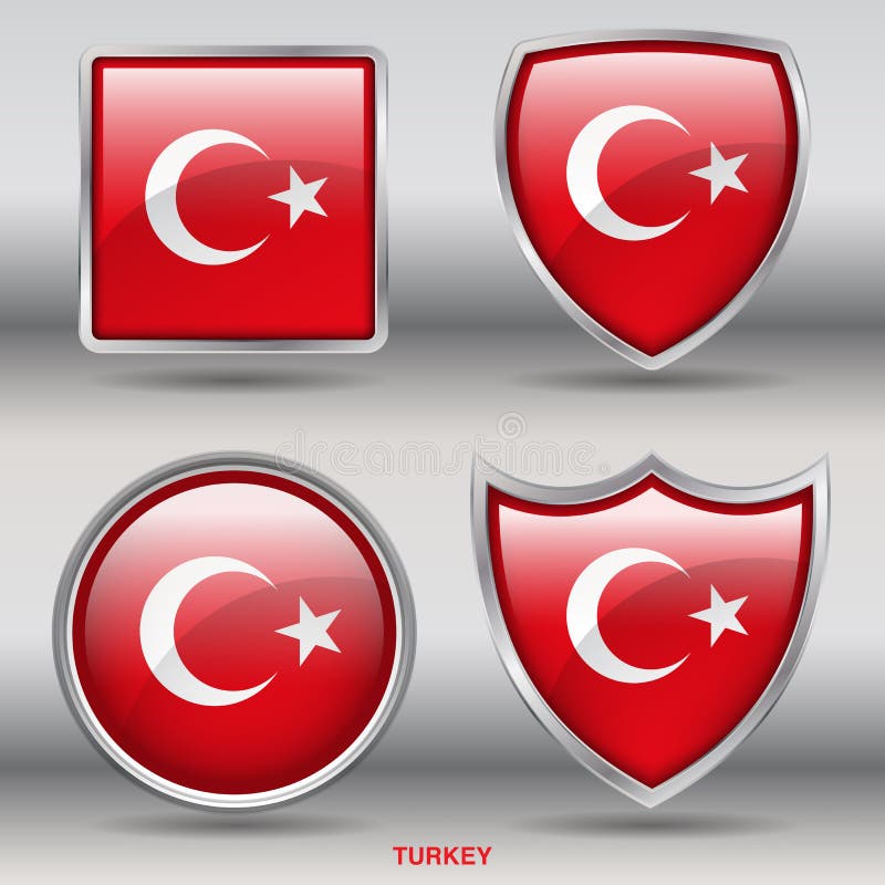 Turkey Flag in 4 Shapes Collection with Clipping Path Stock Vector ...