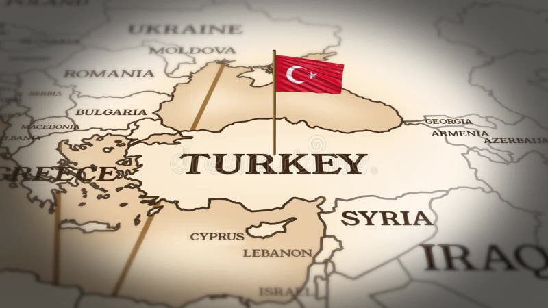 Turkey Flag Showing on World Map with 3D Rendering Stock Footage ...