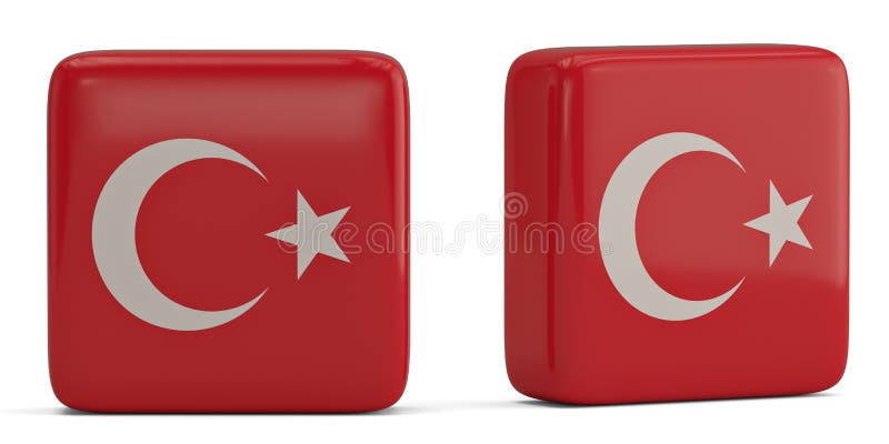 Turkey Flag Square Symbol Isolated on White Background. 3D Illus Stock ...