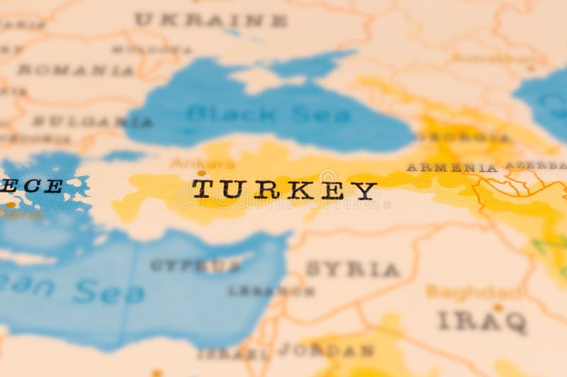 Turkey in Focus on a Tilted World Map. Stock Illustration ...