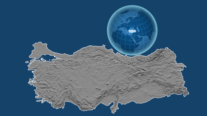 Turkey - Grayscale. Country and Globe, Isolated Stock Illustration ...