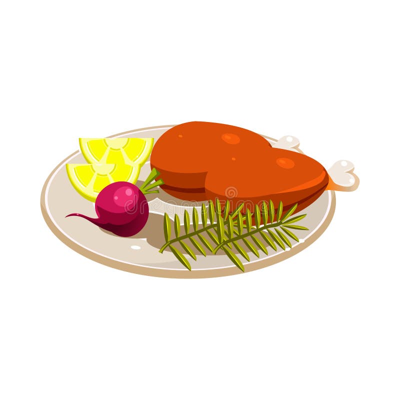 Turkey Ham with Vegetables and Apples on a Dish Stock Vector ...