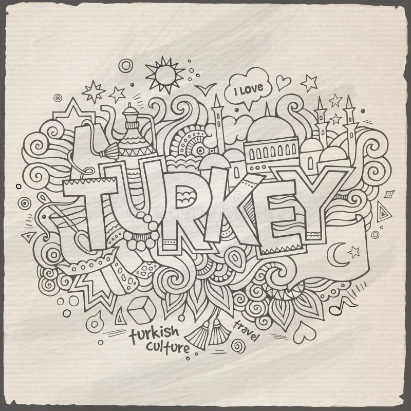 Turkey Hand Lettering and Doodles Elements Stock Vector - Illustration ...