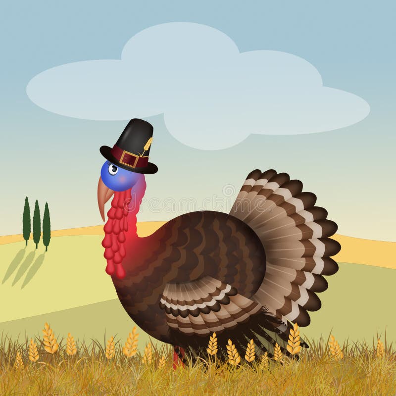 Turkey with hat stock illustration. Illustration of postcard - 115777381