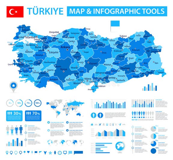 Turkey Infographic Map with Data Visualization Elements - Vector Map of ...