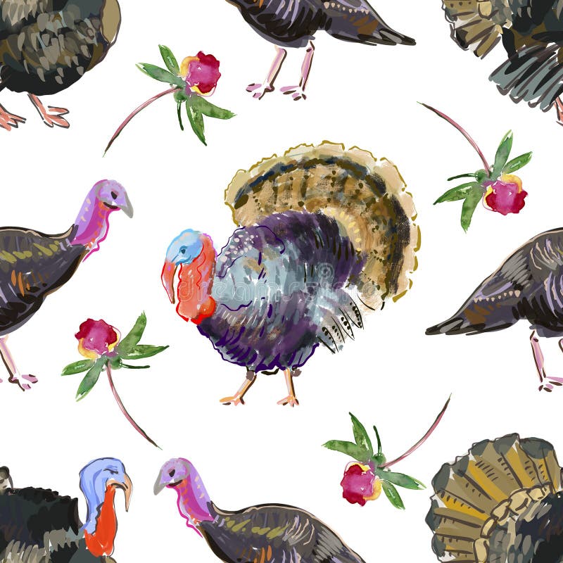 Turkey Isolated on the White Background. Seamless Pattern for Design ...