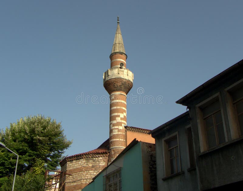 Turkey, Istanbul, Brick Minaret of the Mosque Stock Image - Image of ...