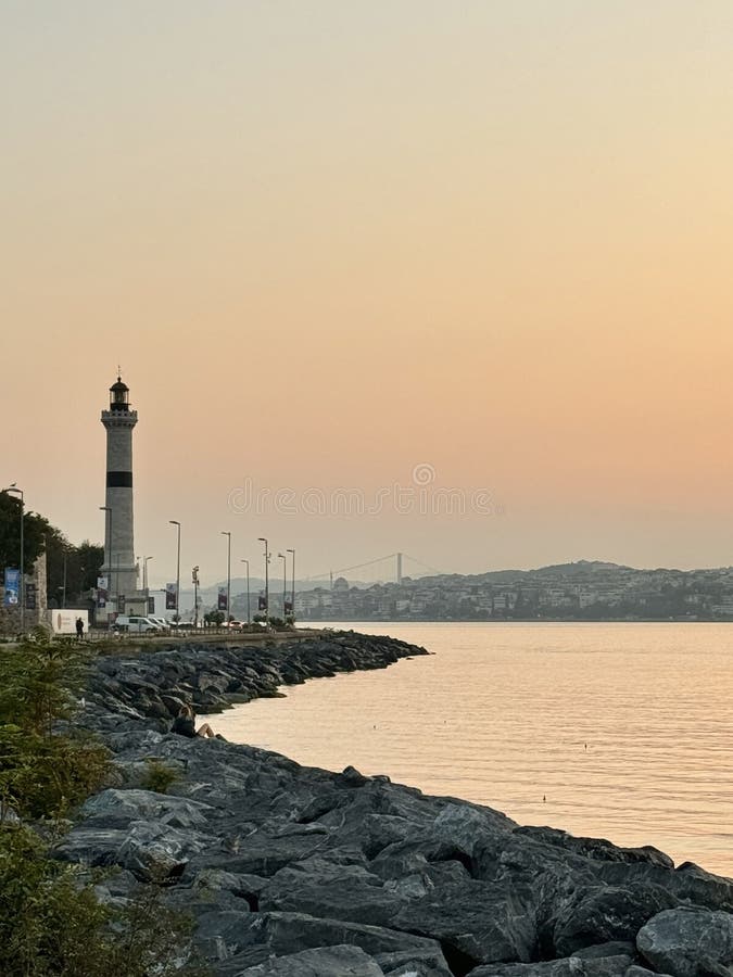 Historical Lighthouse at Sunrise in Istanbul, Turkey Stock Photo ...