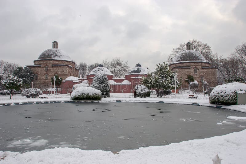 Hagia Sophia Hurrem Sultan Bathhouse at Snowy Winter in Sultanahmet ...