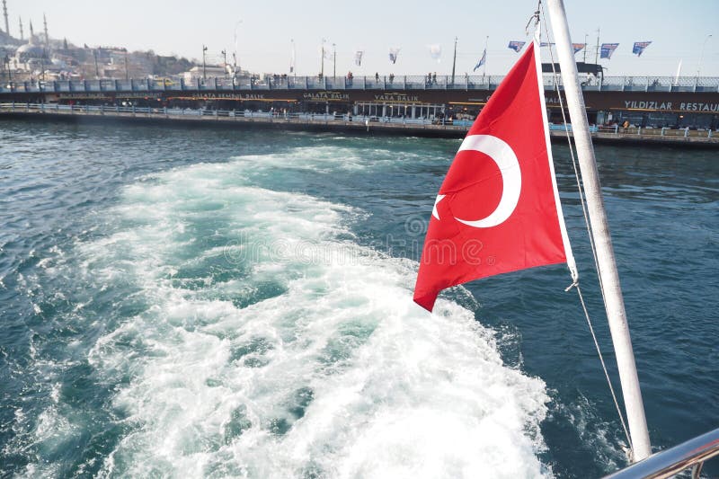 Turkey Istanbul 23 June 2024.viewed from a Boat with Turkish Flag ...
