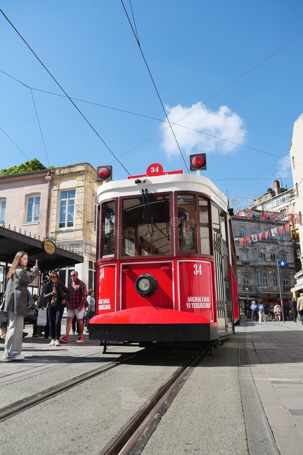 Turkey Istanbul 12 May 2023. Nostalgic Red Tram in Taksim Square ...