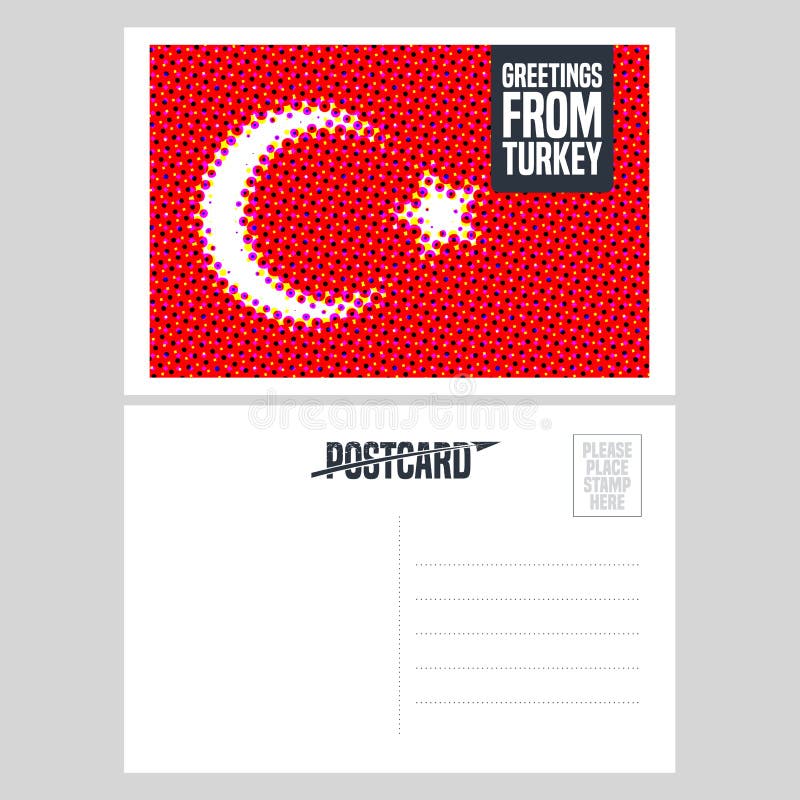 Turkey, Istanbul Vector Postcard Design with Turkish Flag Stock Vector ...