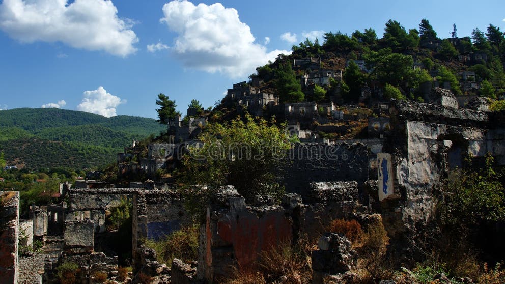 Landscape of Abandoned Houses in the Ghost Town of Kayakoy in Turkey ...