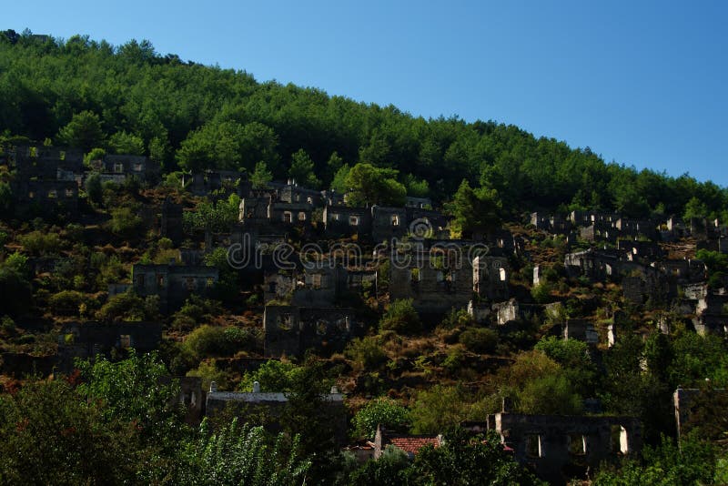 Landscape of Abandoned Houses in the Ghost Town of Kayakoy in Turkey ...