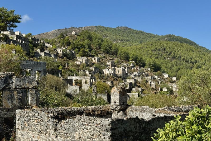 Landscape of Abandoned Houses in the Ghost Town of Kayakoy in Turkey ...