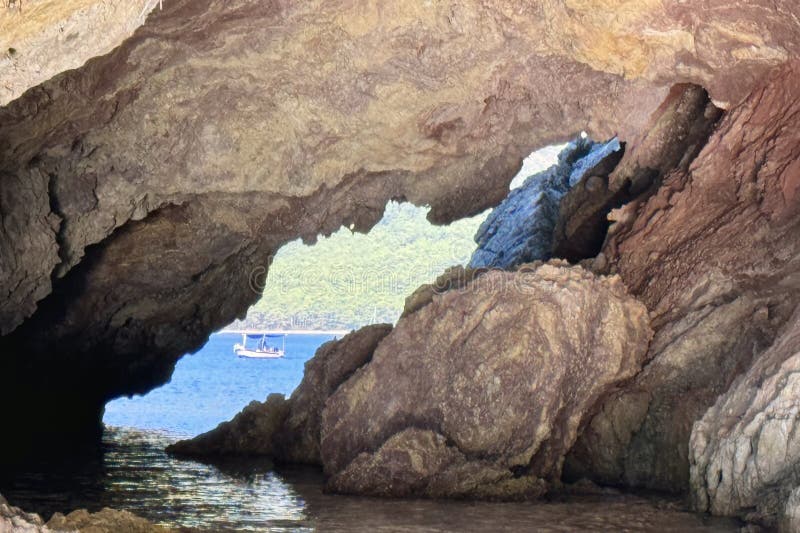 The Beautiful Look through Cave at the Bay in Turkey Stock Photo ...