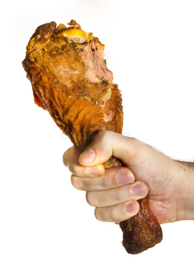 Turkey Leg on Male Hand stock image. Image of cooked - 20504703