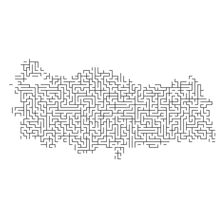 Turkey Map from Black Pattern of the Maze Grid. Vector Illustration ...