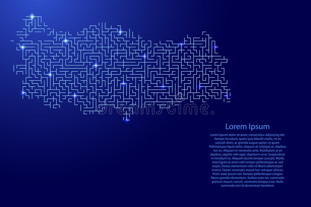 Turkey Map from Blue Pattern of the Maze Grid and Glowing Space Stars ...