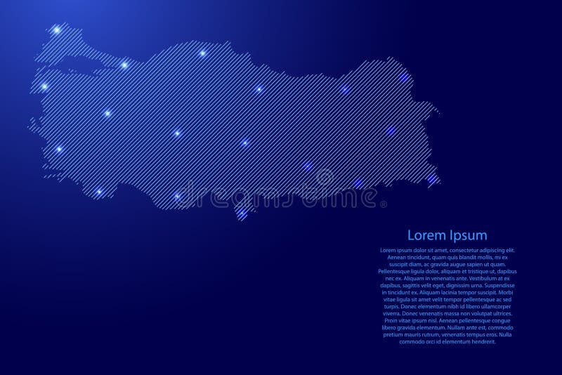 Turkey Map from Blue Pattern Slanted Parallel Lines and Glowing Space ...