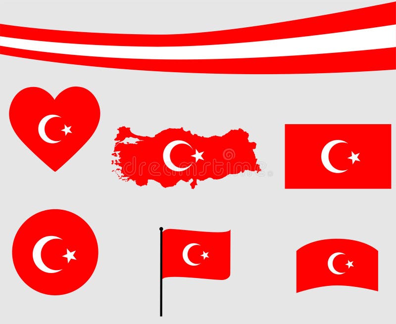Turkey Flag Map Ribbon and Heart Icons Vector Illustration Stock Vector ...