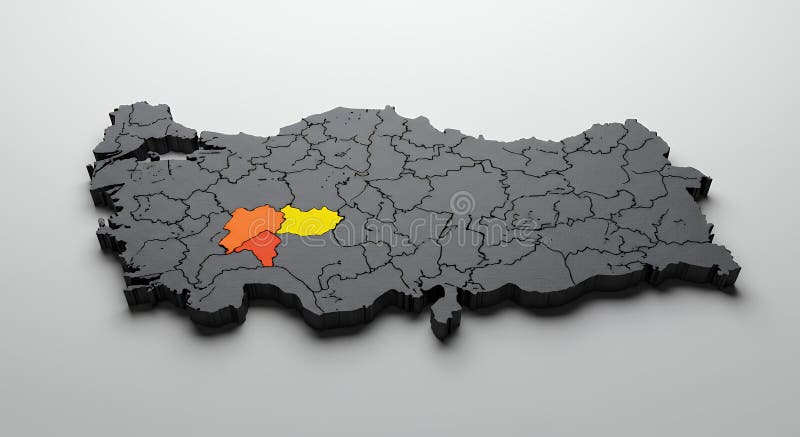Turkey Map 3D Render Highlighting Provinces, Geographic Regions ...