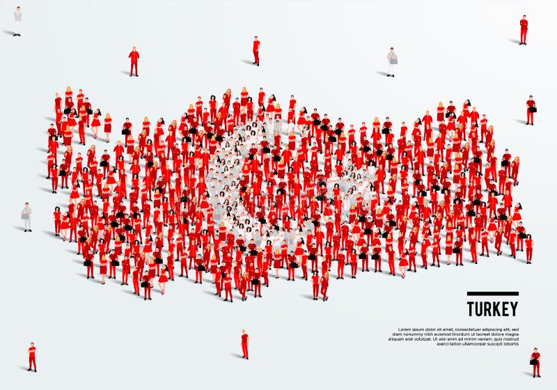 Turkey Map and Flag. a Large Group of People in Turkish Flag Color Form ...