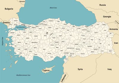 Turkey Provinces and Districts Vector Map with Neighbouring Countries ...
